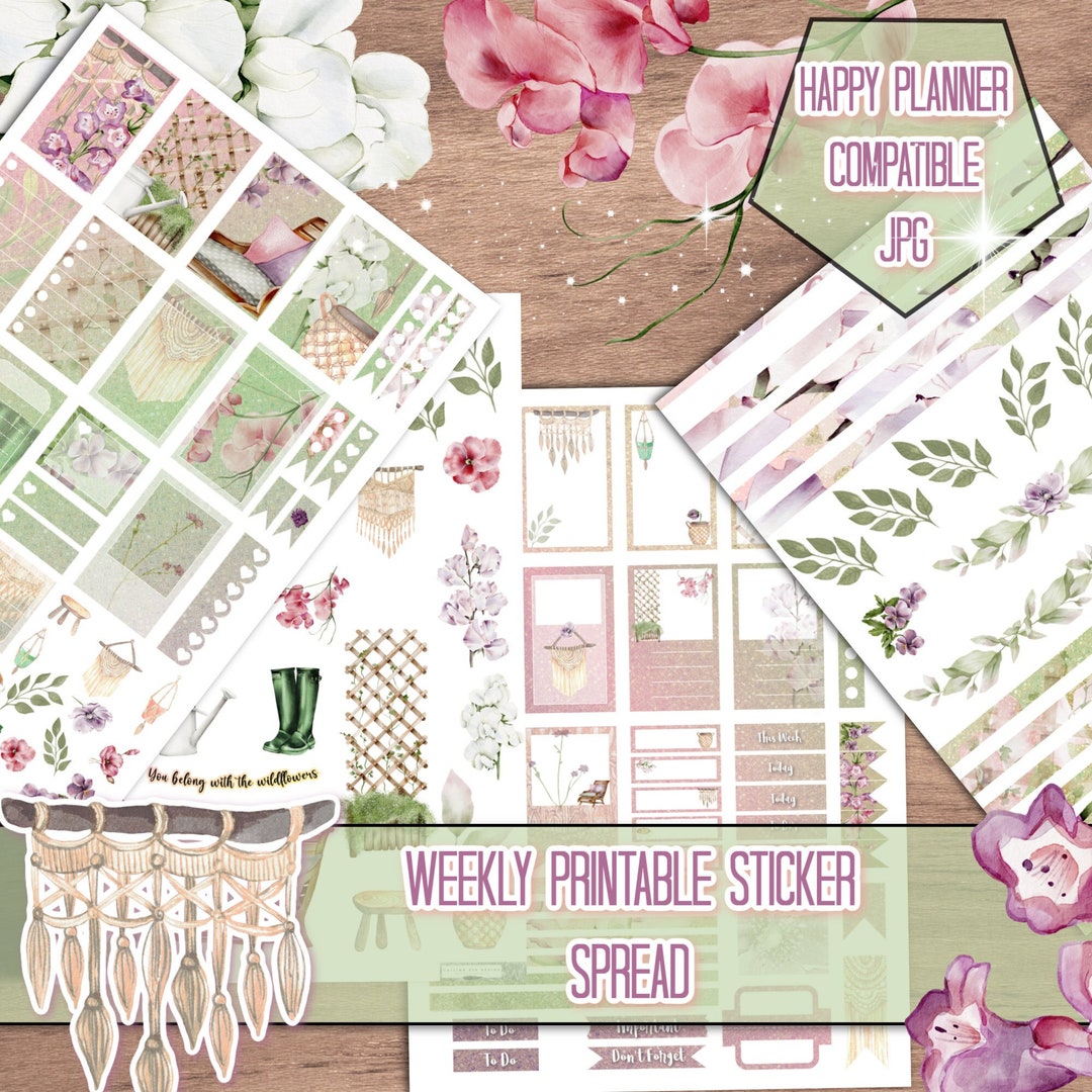 PRINTABLE STICKER SPREAD- Floral Boho Garden -instant Download - Etsy