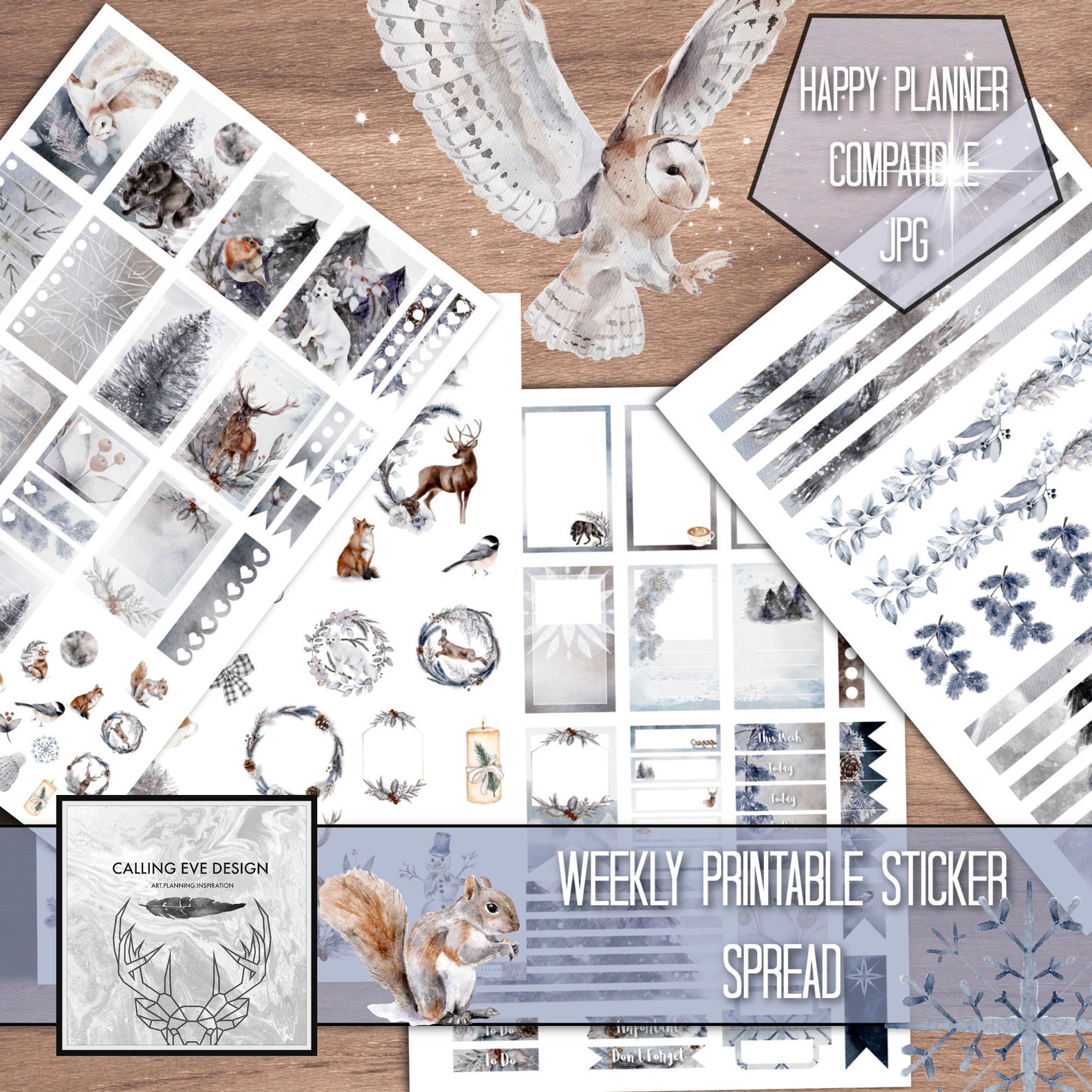 Printable Winter Stickers - January Planner Spread - Etsy