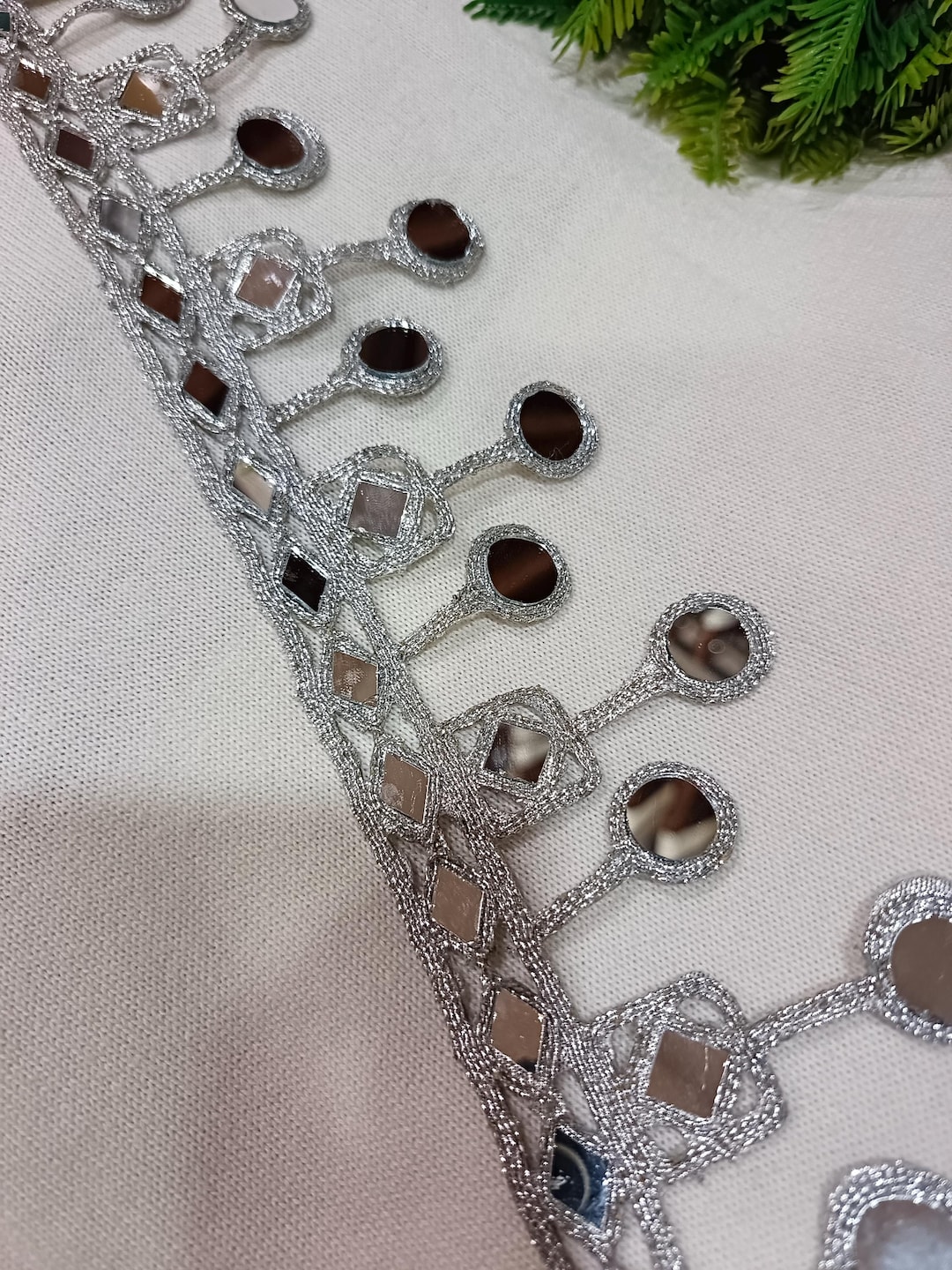 Silver Mirror Work Lace Trim: Embroidered Indian Wedding Border - Etsy
