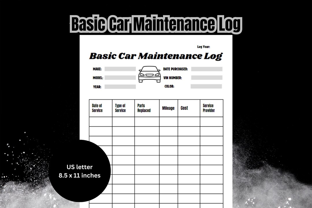 Basic Car Maintenance Log - Printable Digital Tracker | Car Maintenance ...
