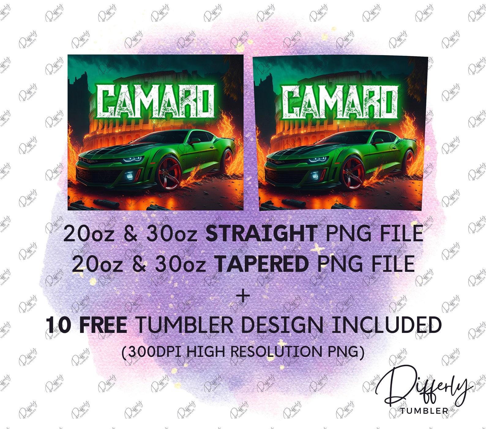 Chevrolet Camaro SS 20oz Skinny Tumbler Wrap Sublimation Design, Green ...