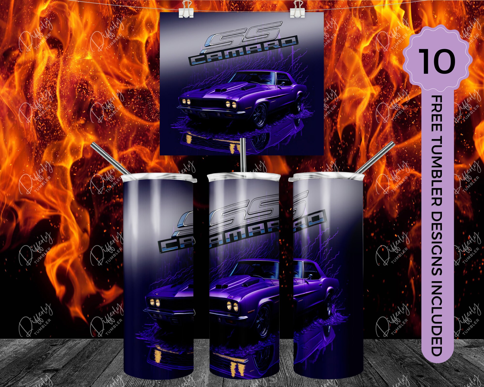 1969 Chevrolet Camaro SS 20oz Skinny Tumbler Wrap Sublimation Design ...