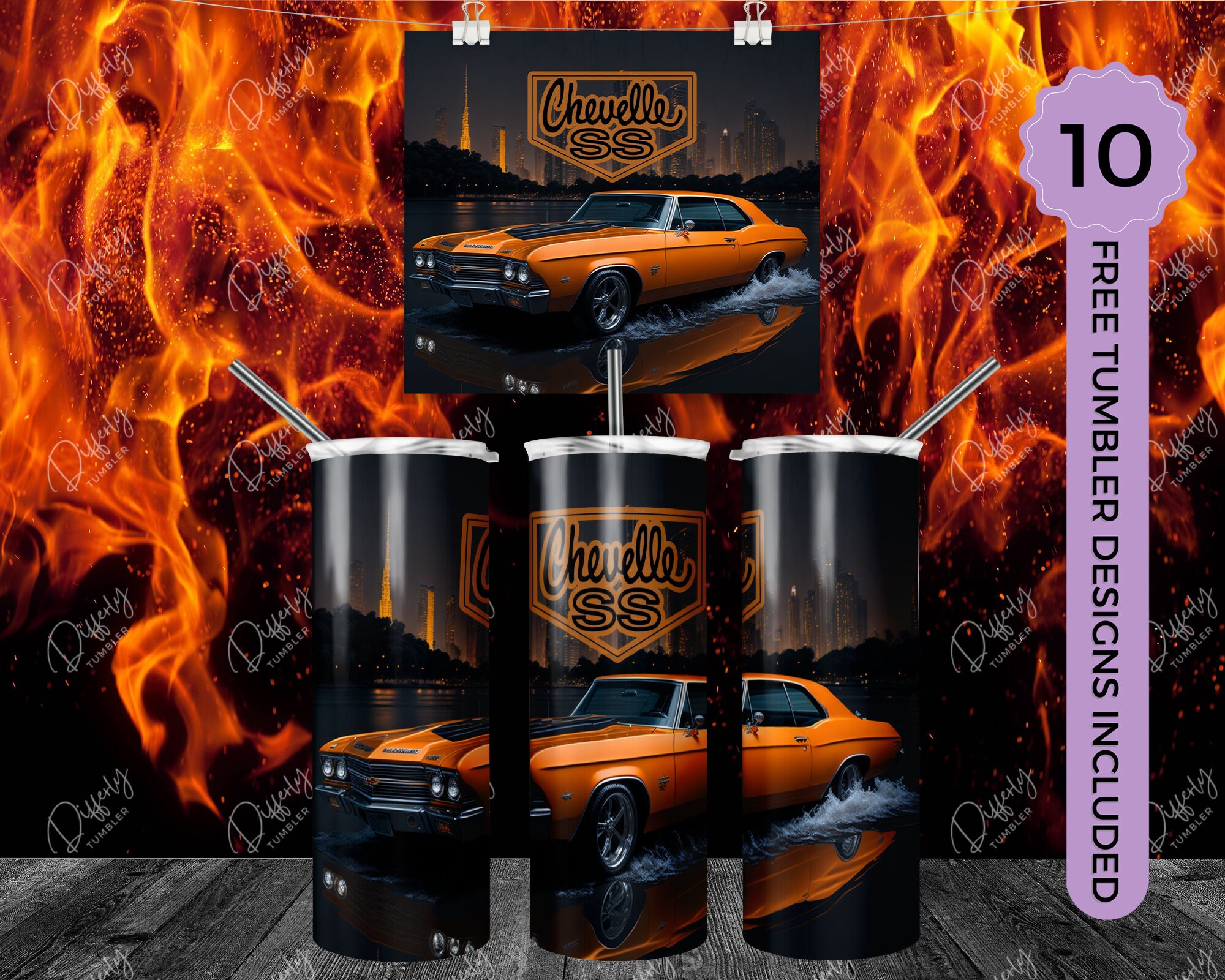 1969 Chevrolet Chevelle SS 20oz Skinny Tumbler Wrap Sublimation Design ...