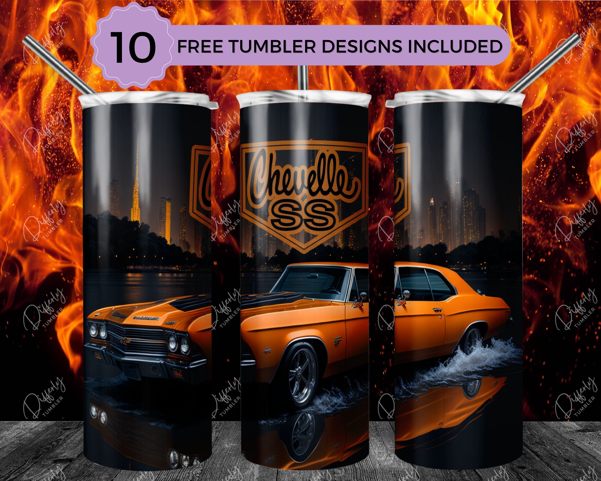 1969 Chevrolet Chevelle SS 20oz Skinny Tumbler Wrap Sublimation Design ...