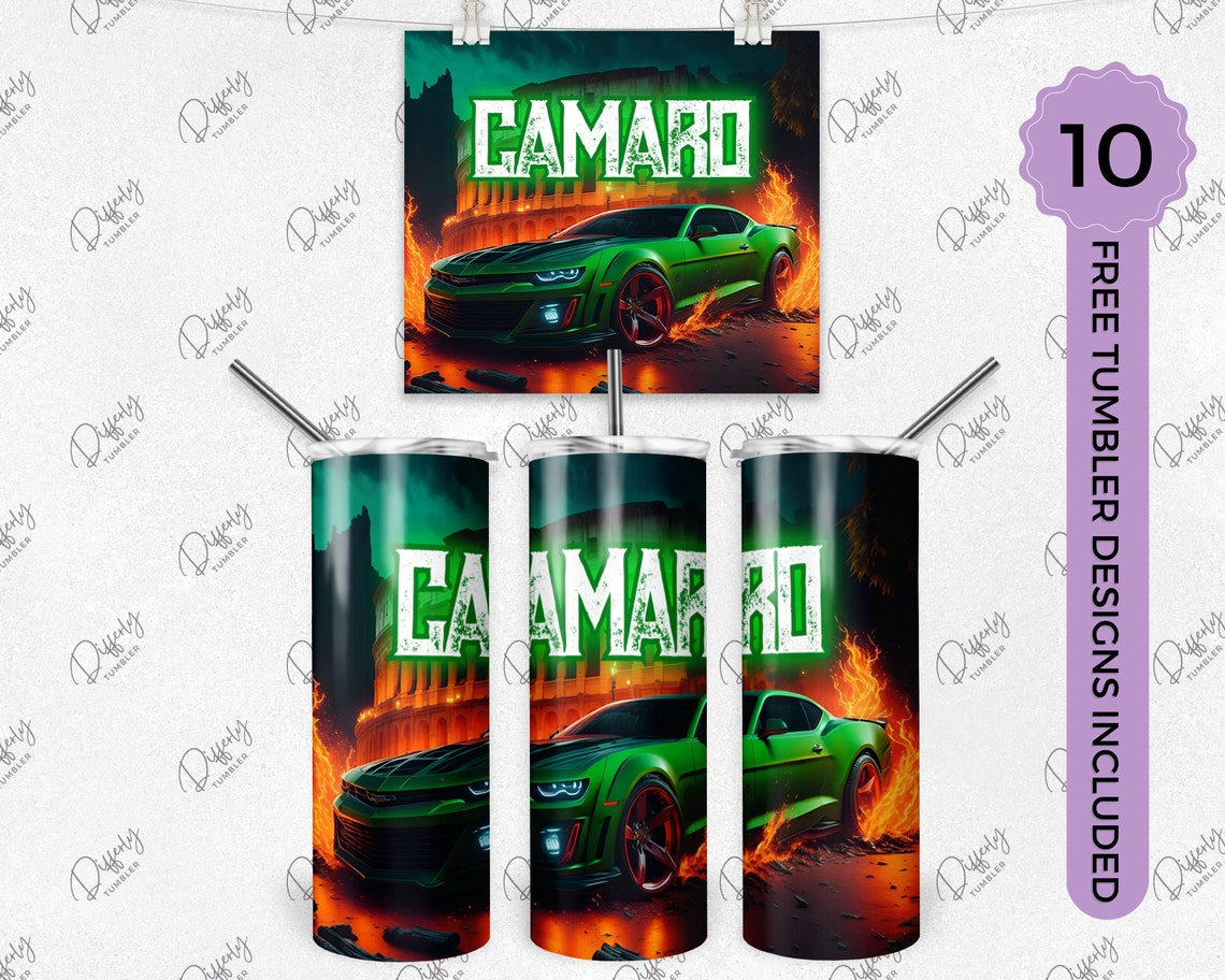 Chevrolet Camaro SS 20oz Skinny Tumbler Wrap Sublimation Design, Green ...