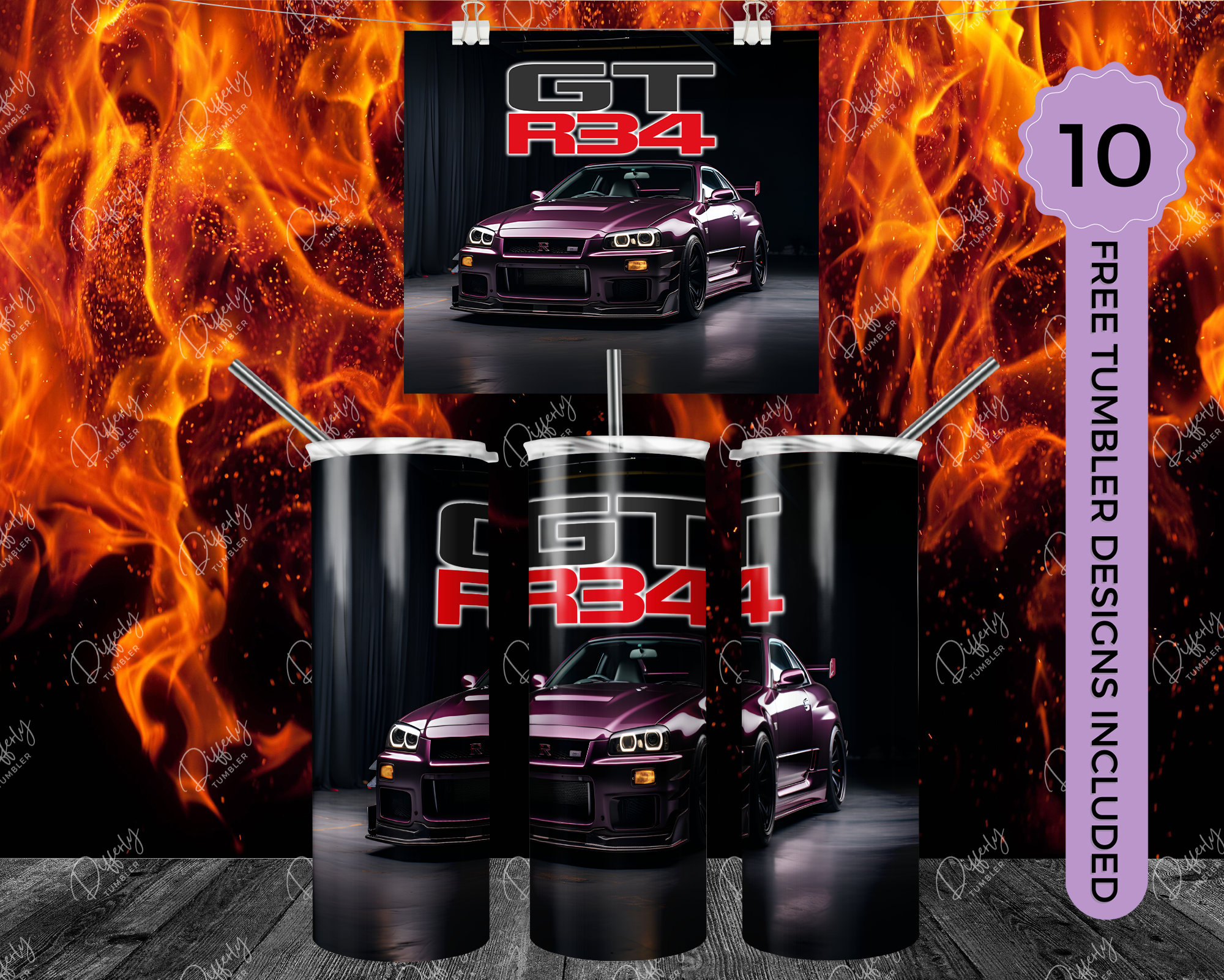 1999 Nissan GTR R34 20oz Skinny Tumbler Wrap Sublimation Design ...