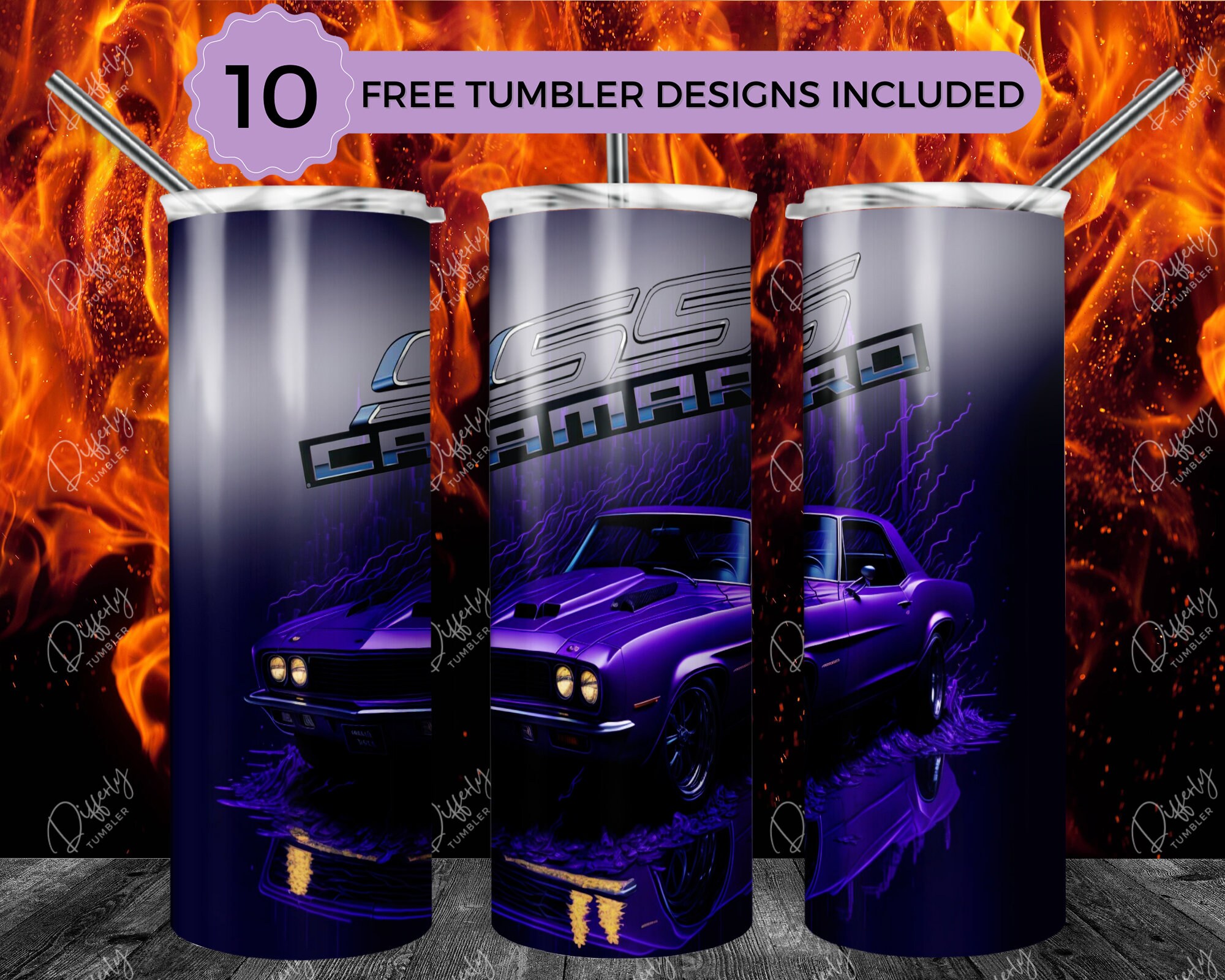 1969 Chevrolet Camaro SS 20oz Skinny Tumbler Wrap Sublimation Design ...