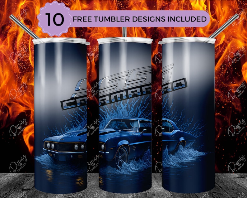 1969 Chevrolet Camaro SS 20oz Skinny Tumbler Wrap Sublimation Design ...