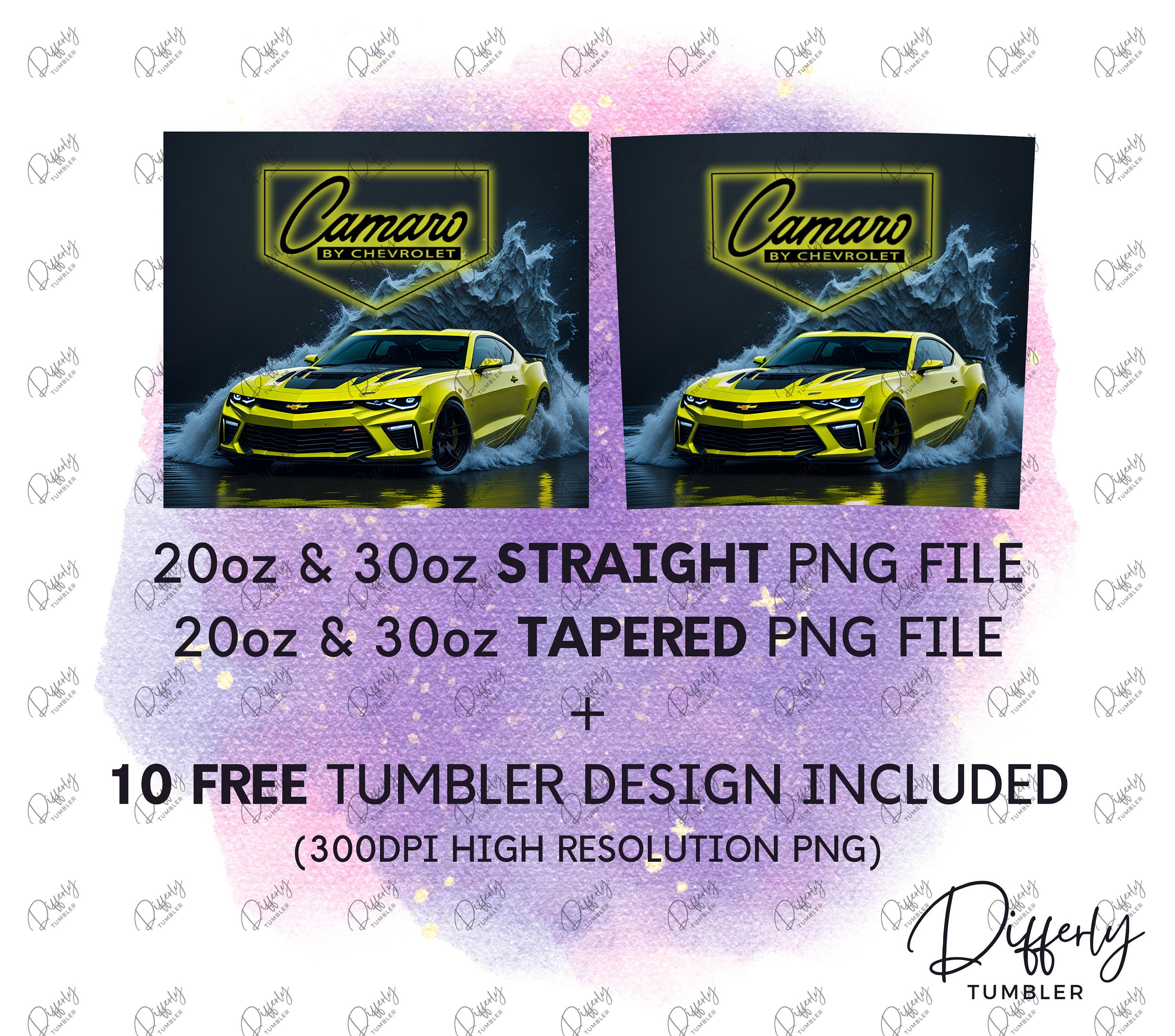 Chevrolet Camaro SS 20oz Skinny Tumbler Wrap Sublimation Design, Orange ...