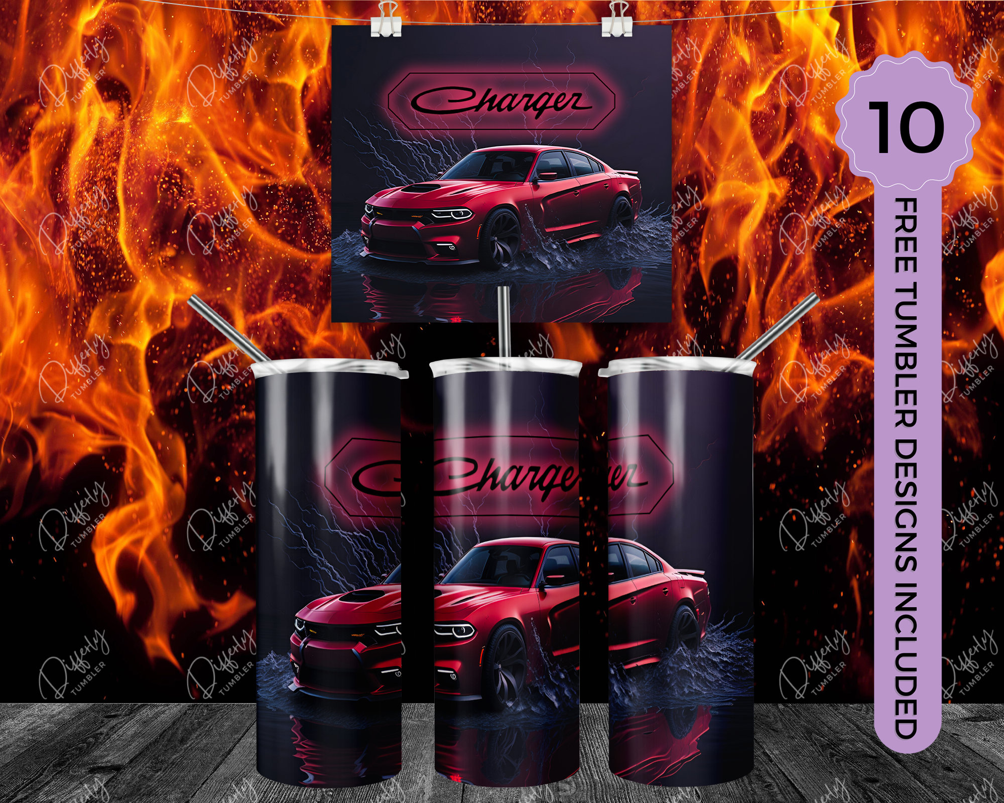 Charger RT 20oz Skinny Tumbler Wrap Sublimation Design, Red Charger Car ...