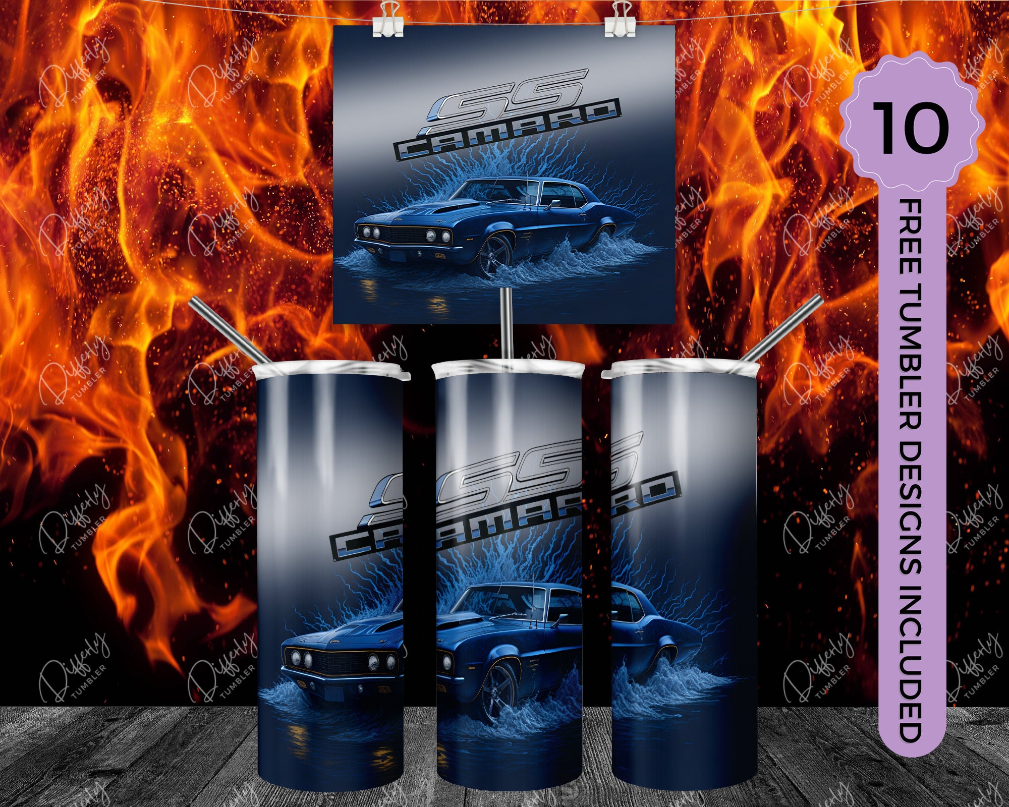 1969 Chevrolet Camaro SS 20oz Skinny Tumbler Wrap Sublimation Design ...