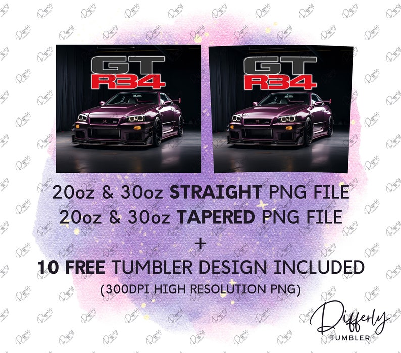 1999 Nissan GTR R34 20oz Skinny Tumbler Wrap Sublimation Design ...