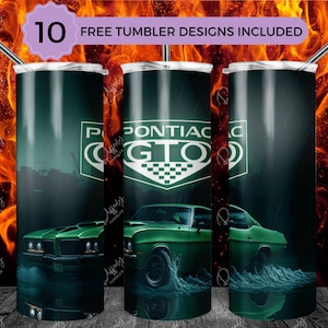 1972 Pontiac GTO 20oz Skinny Tumbler Wrap Sublimation Design, Green GTO ...
