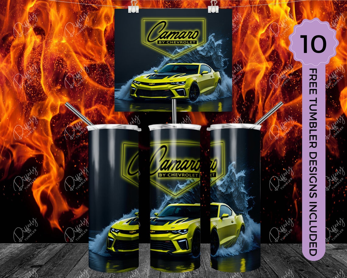 Chevrolet Camaro SS 20oz Skinny Tumbler Wrap Sublimation Design, Orange ...