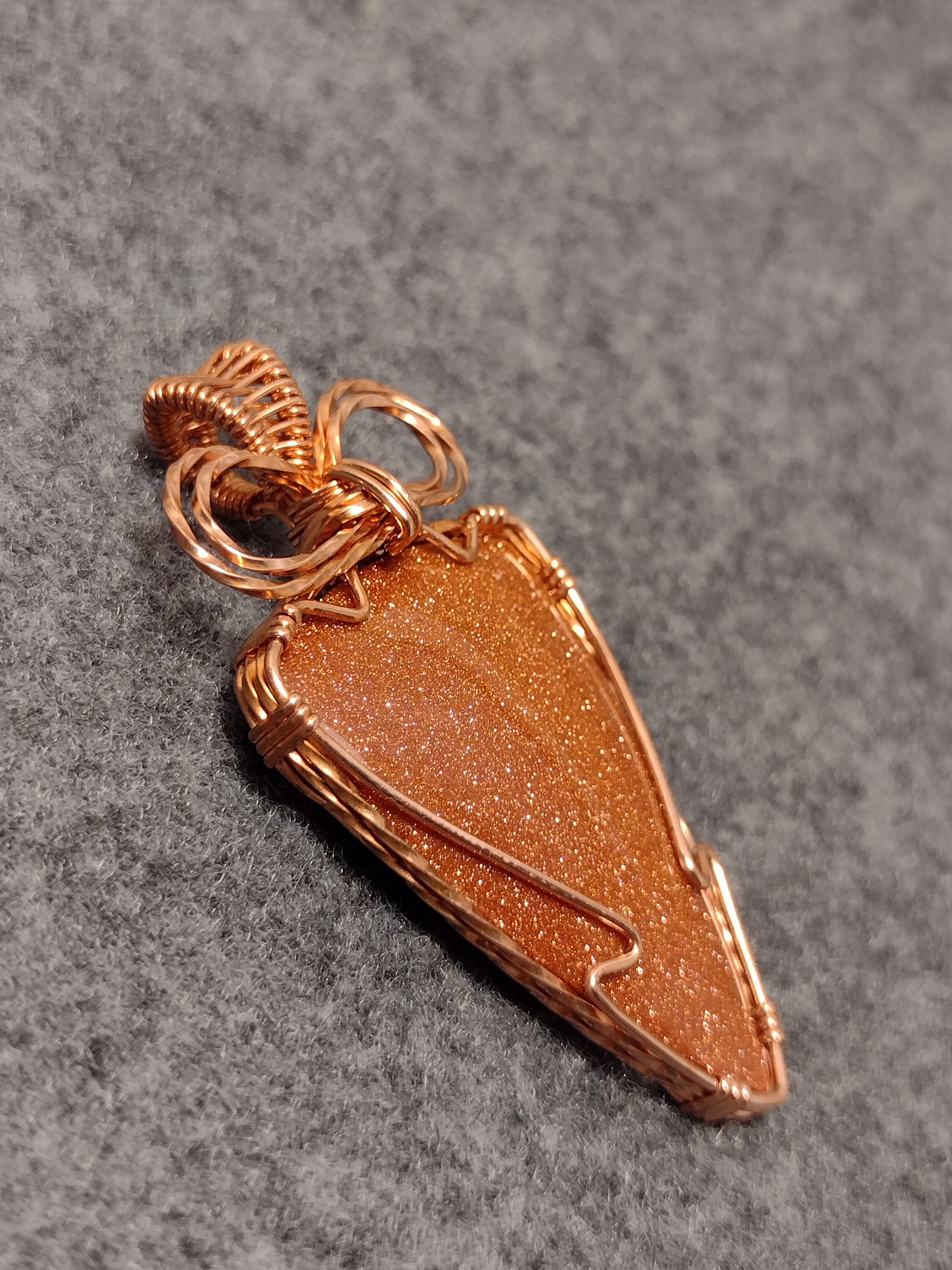 Goldstone Glass Pendant - Goldstone Wire Wrapped Shield Cabochon ...