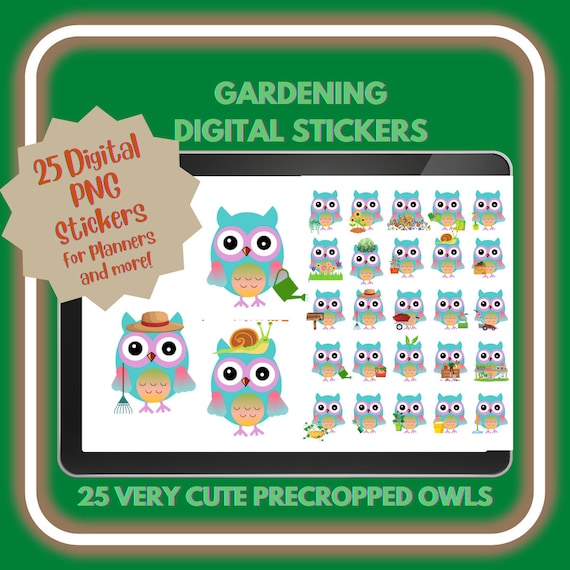 25 Gardening Stickers for Digital Planners Digital Owl - Etsy