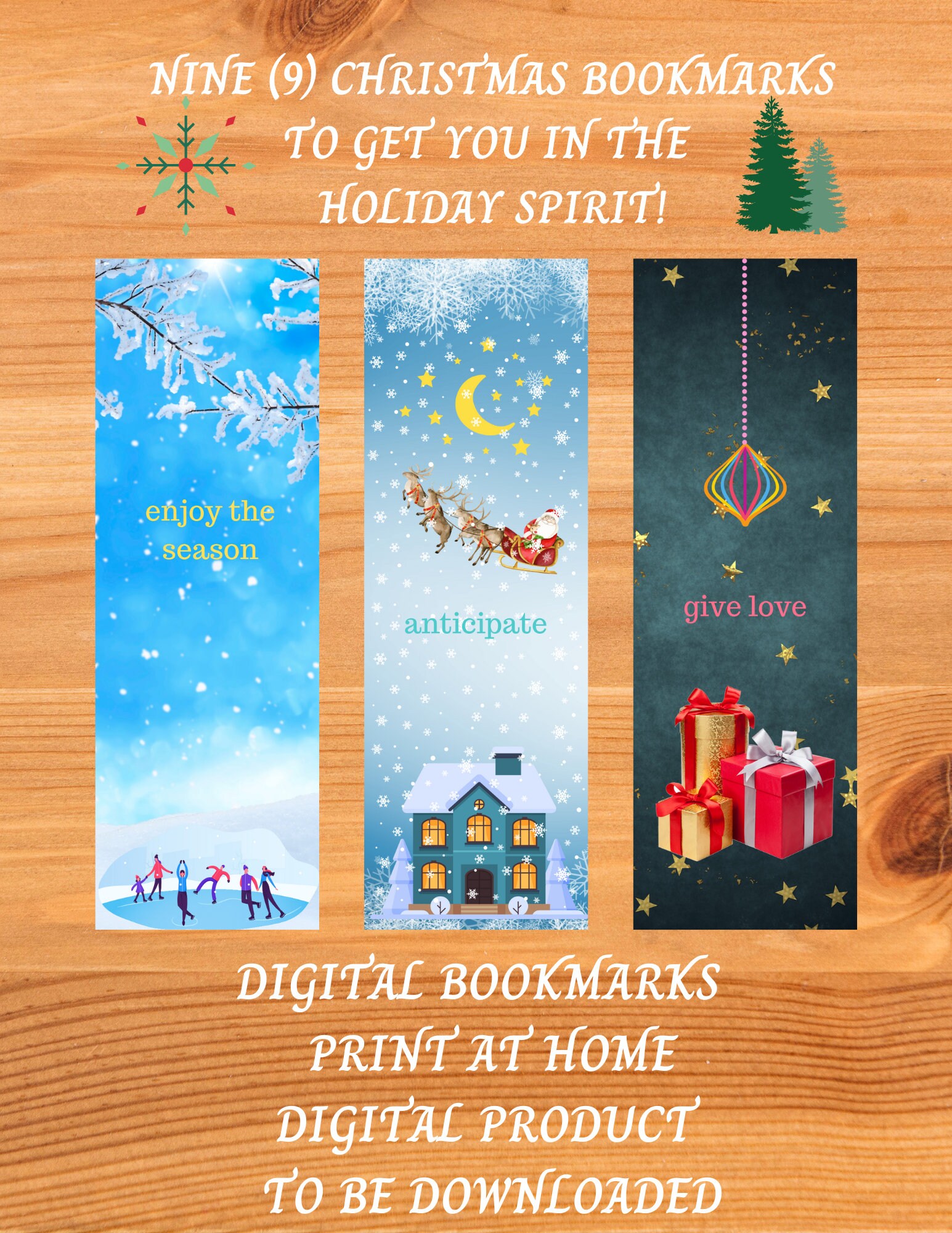 Christmas Bookmarks to Print, Printable Christmas Bookmarks, Digital ...