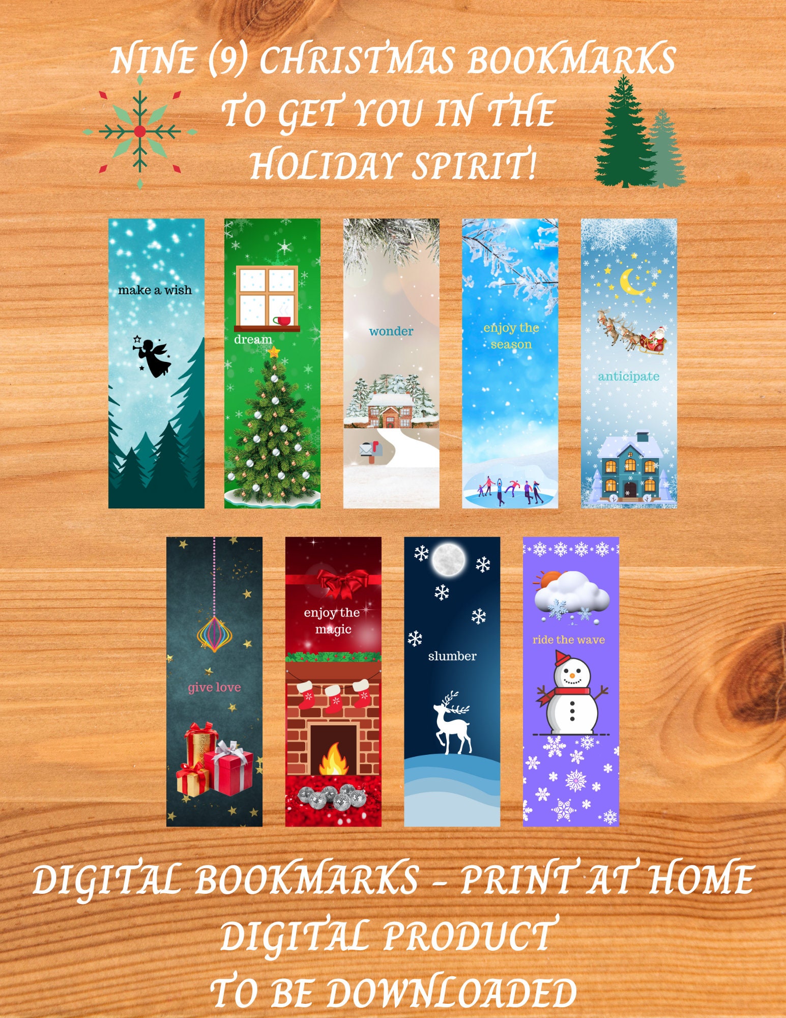 Christmas Bookmarks to Print, Printable Christmas Bookmarks, Digital ...