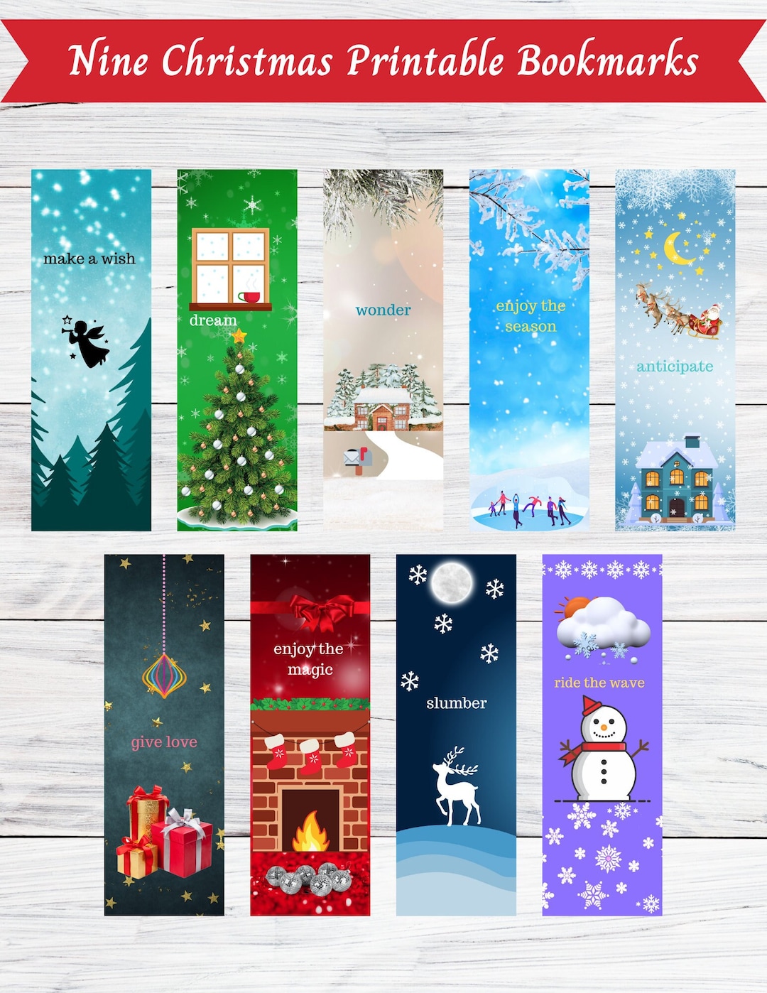 Christmas Bookmarks to Print, Printable Christmas Bookmarks, Digital ...