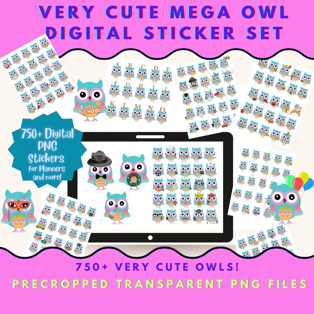 Owl Digital Sticker Pack | Clip Art Set of Owls | Cute Owl Clipart ...
