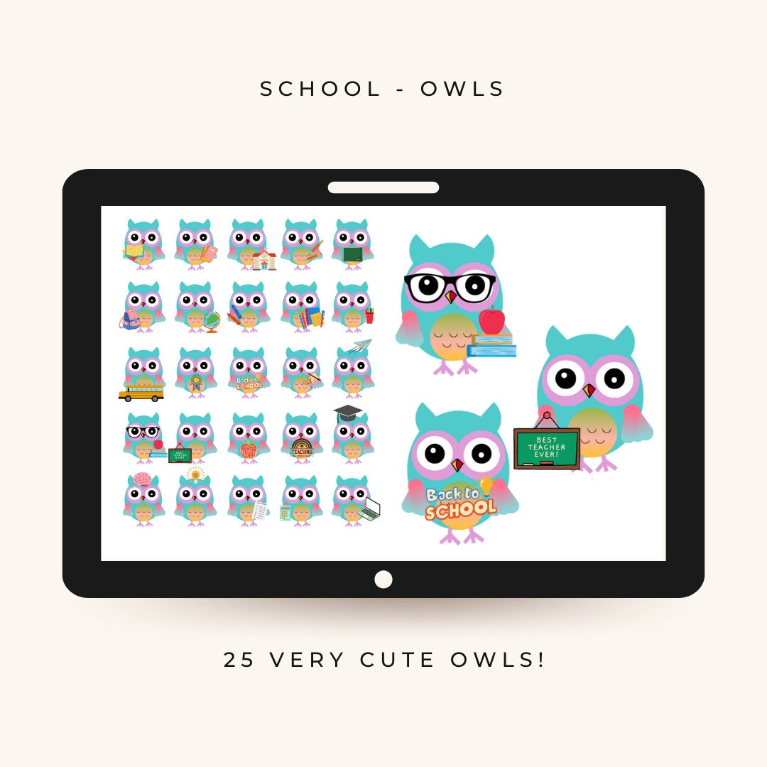 Owl Digital Sticker Pack Clip Art Set of Owls Cute Owl - Etsy