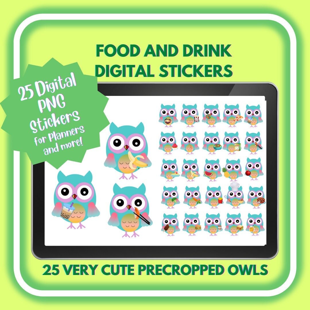 25 Food & Drink Digital Stickers for Digital Planners Digital Owl ...
