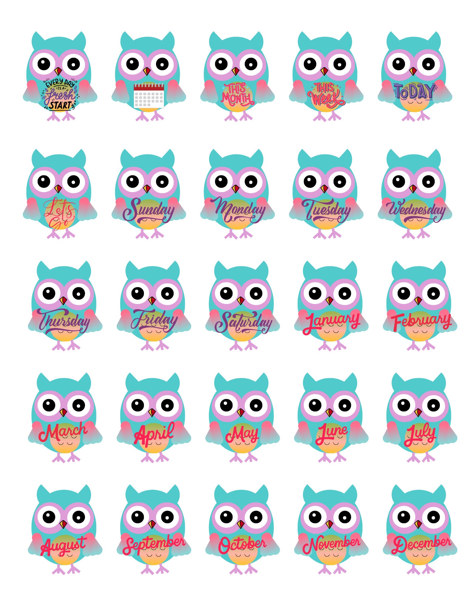 25 Days and Months Digital Stickers for Digital Planners | Digital Owl ...