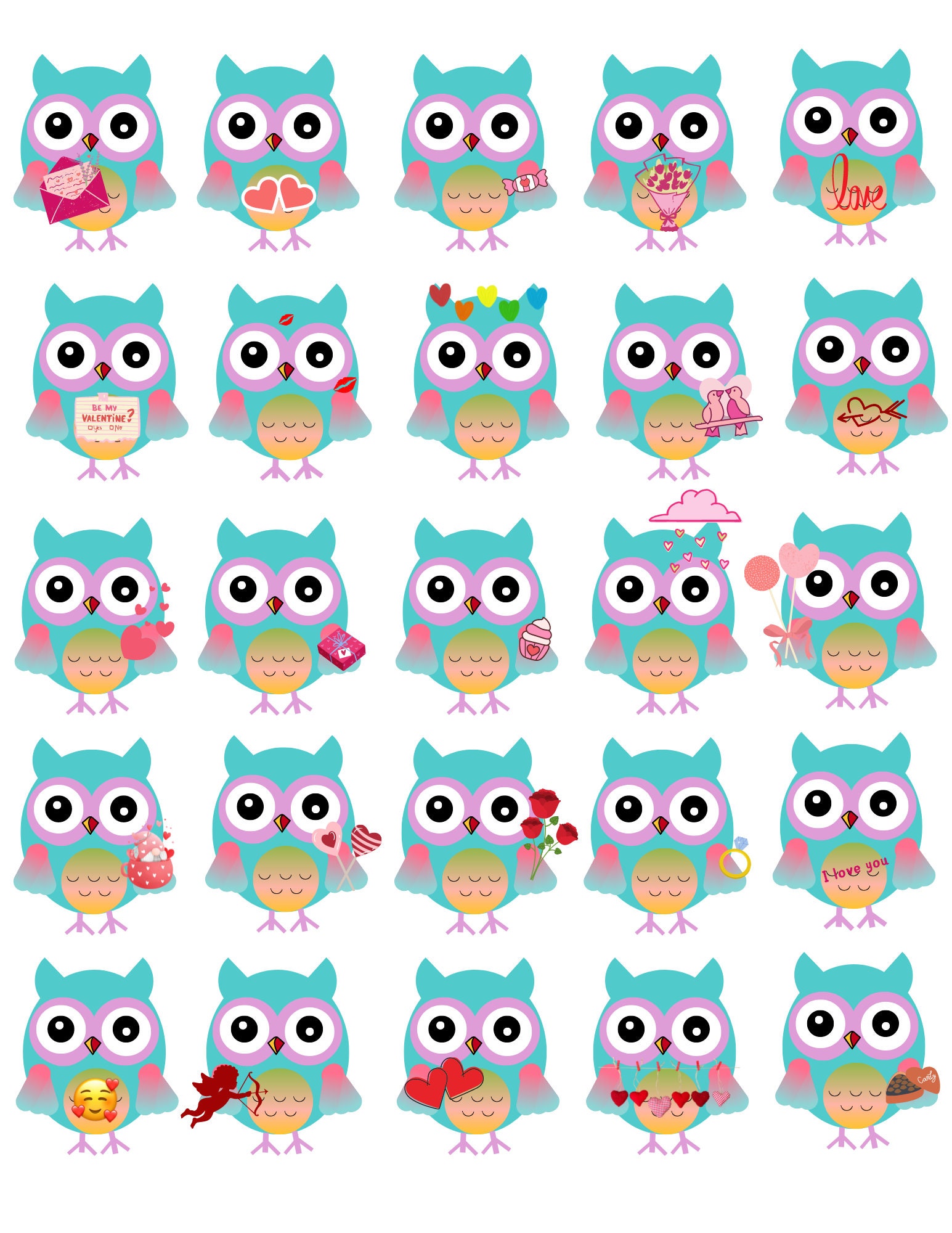 50 Valentine's Day Digital Stickers for Digital Planners | Owl Digital ...
