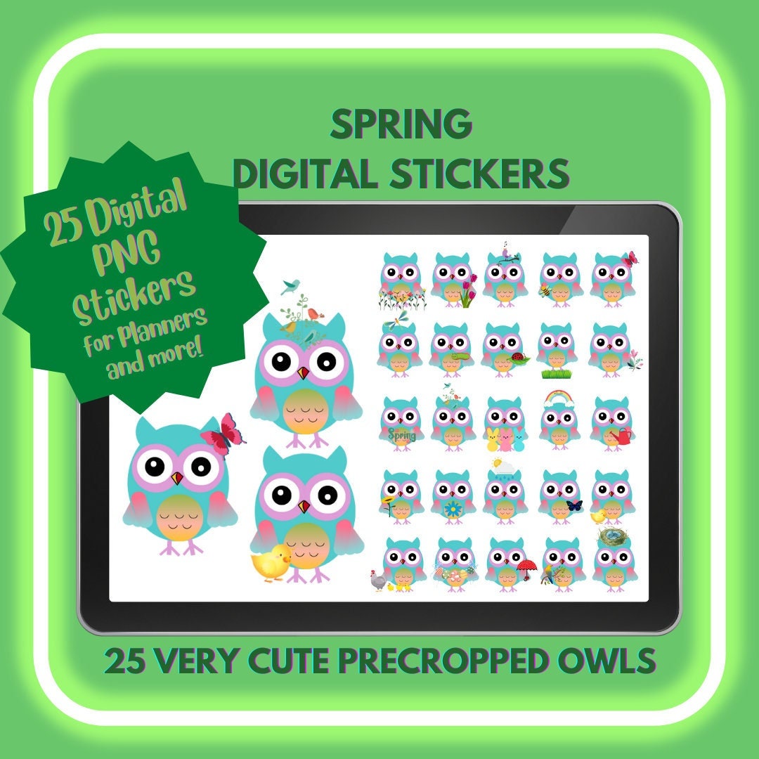 25 Spring Digital Stickers for Digital Planners | Digital Owl Stickers ...