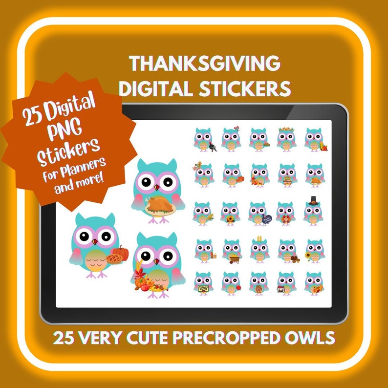 Thanksgiving Digital Owl Stickers | Digital Owl Stickers | Thanksgiving ...