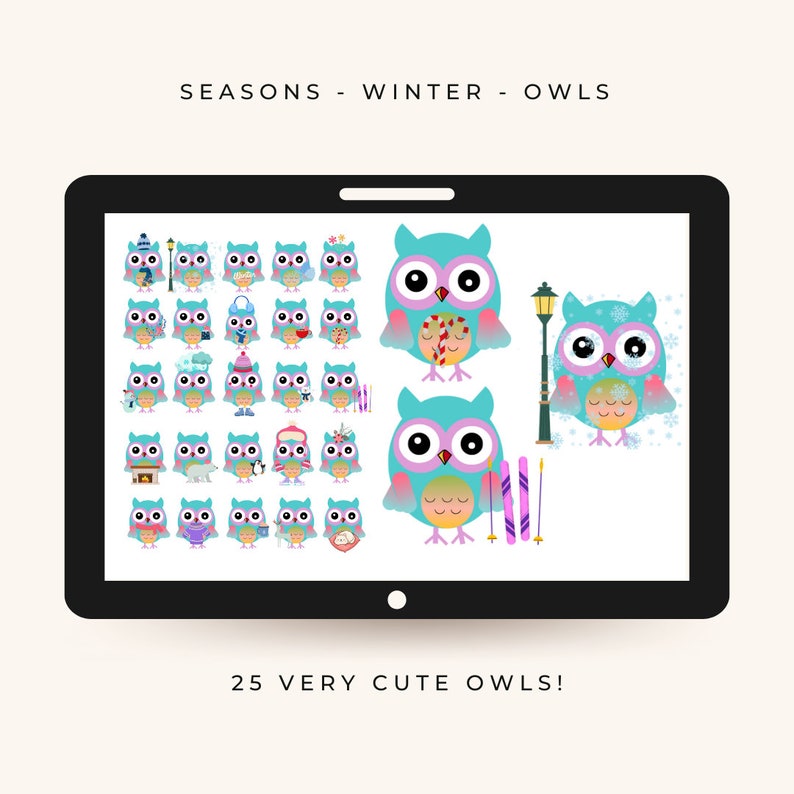 25 Winter Digital Stickers for Digital Planners Digital Owl Stickers ...