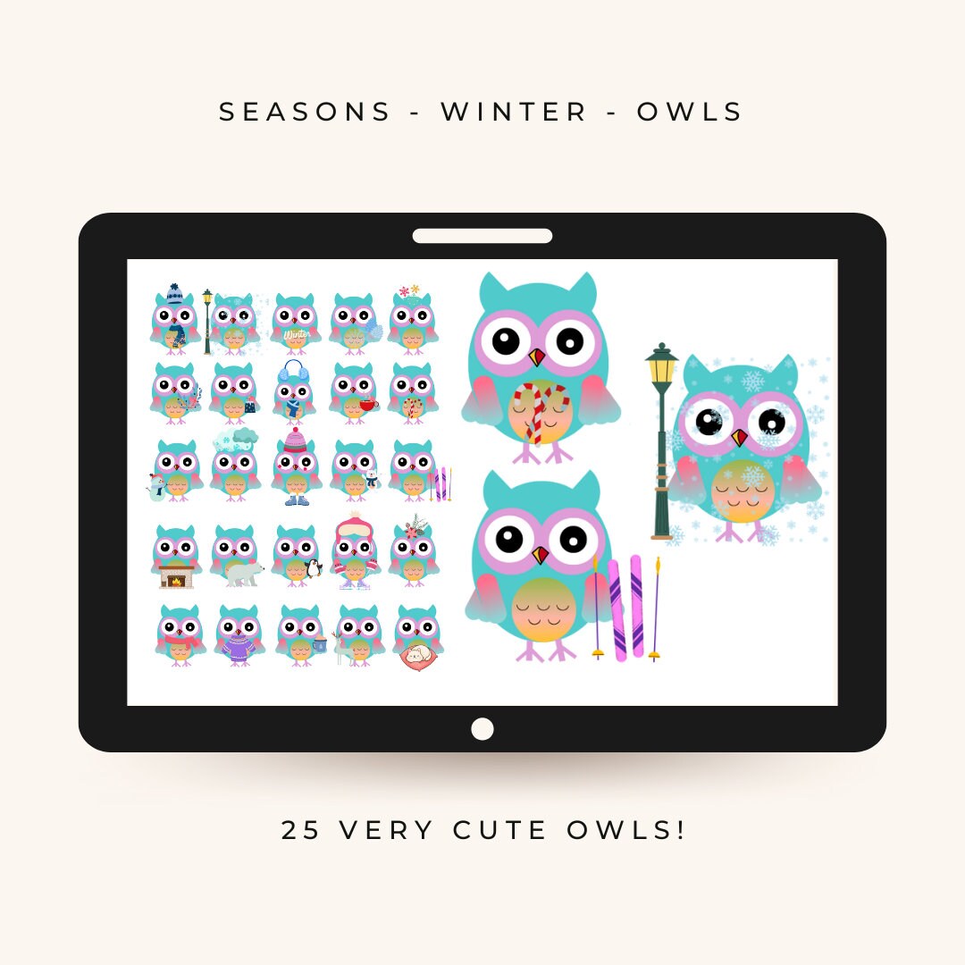 25 Winter Digital Stickers for Digital Planners Digital Owl Stickers ...