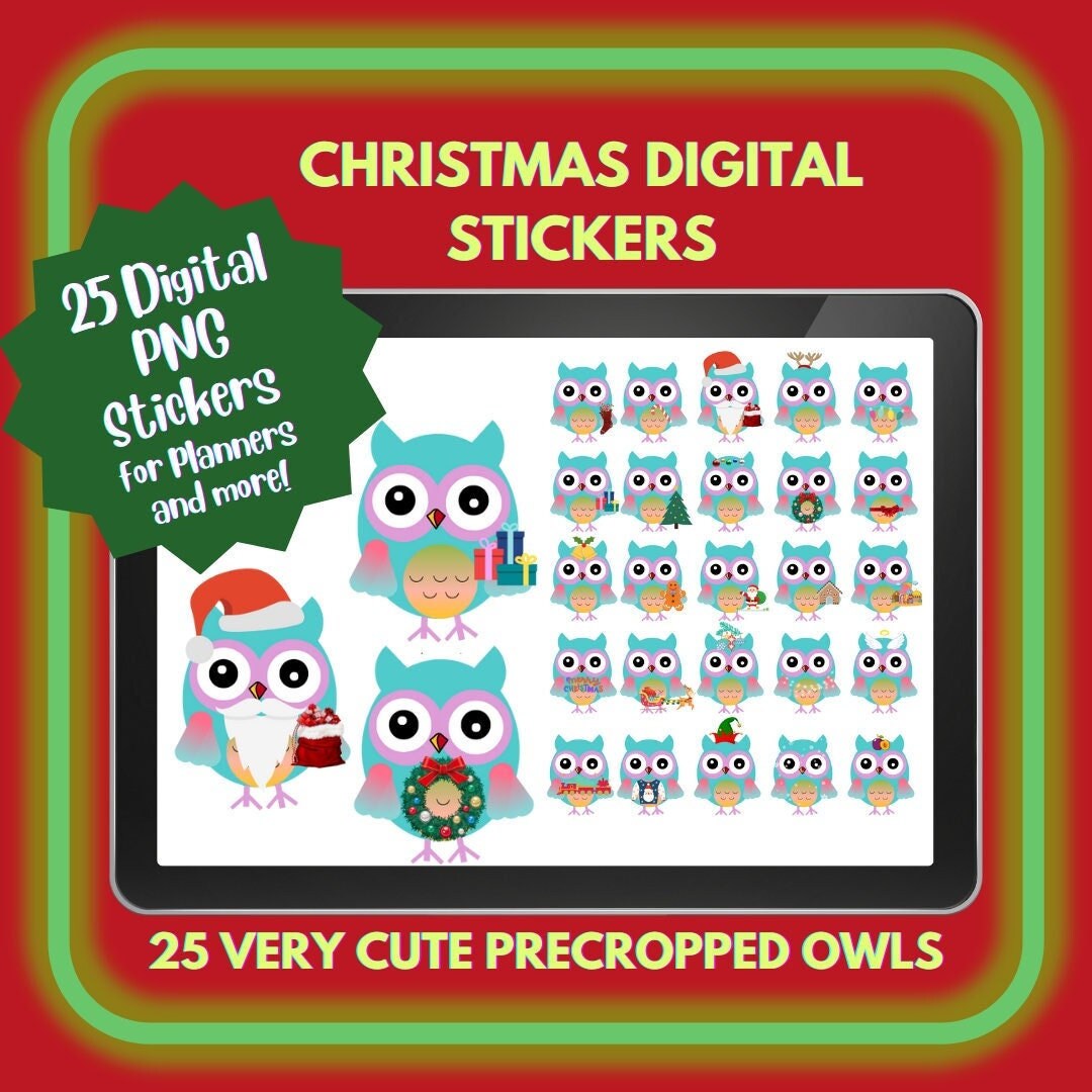 Christmas Digital Stickers Pack - Downloadable Christmas Stickers - Owl ...