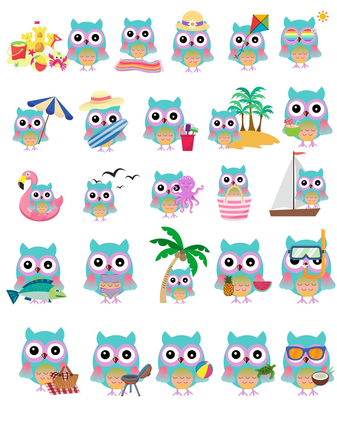 Summer Digital Stickers Summer Stickers Beach Stickers Summer Clip Art ...