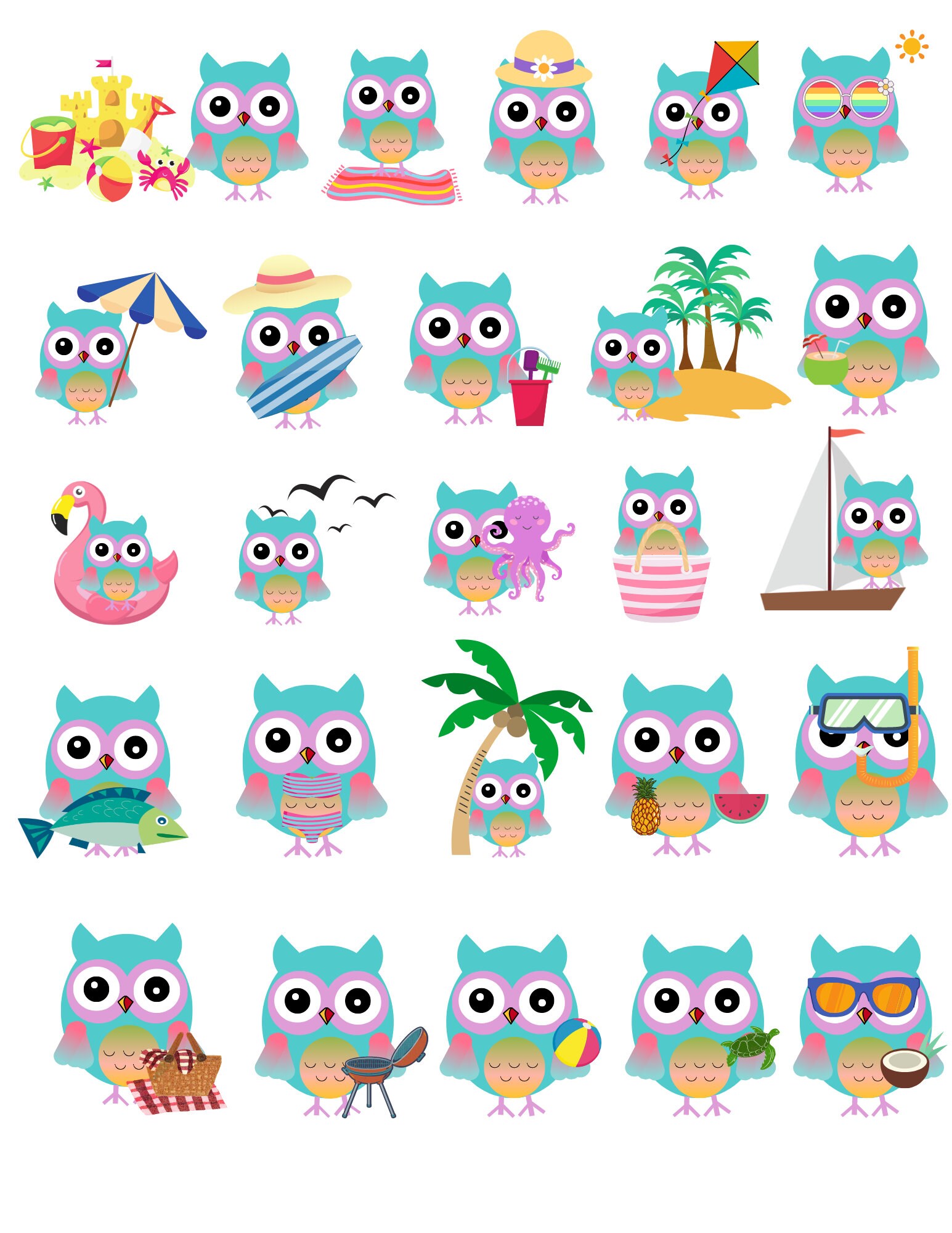 Summer Digital Stickers Summer Stickers Beach Stickers Summer Clip Art ...