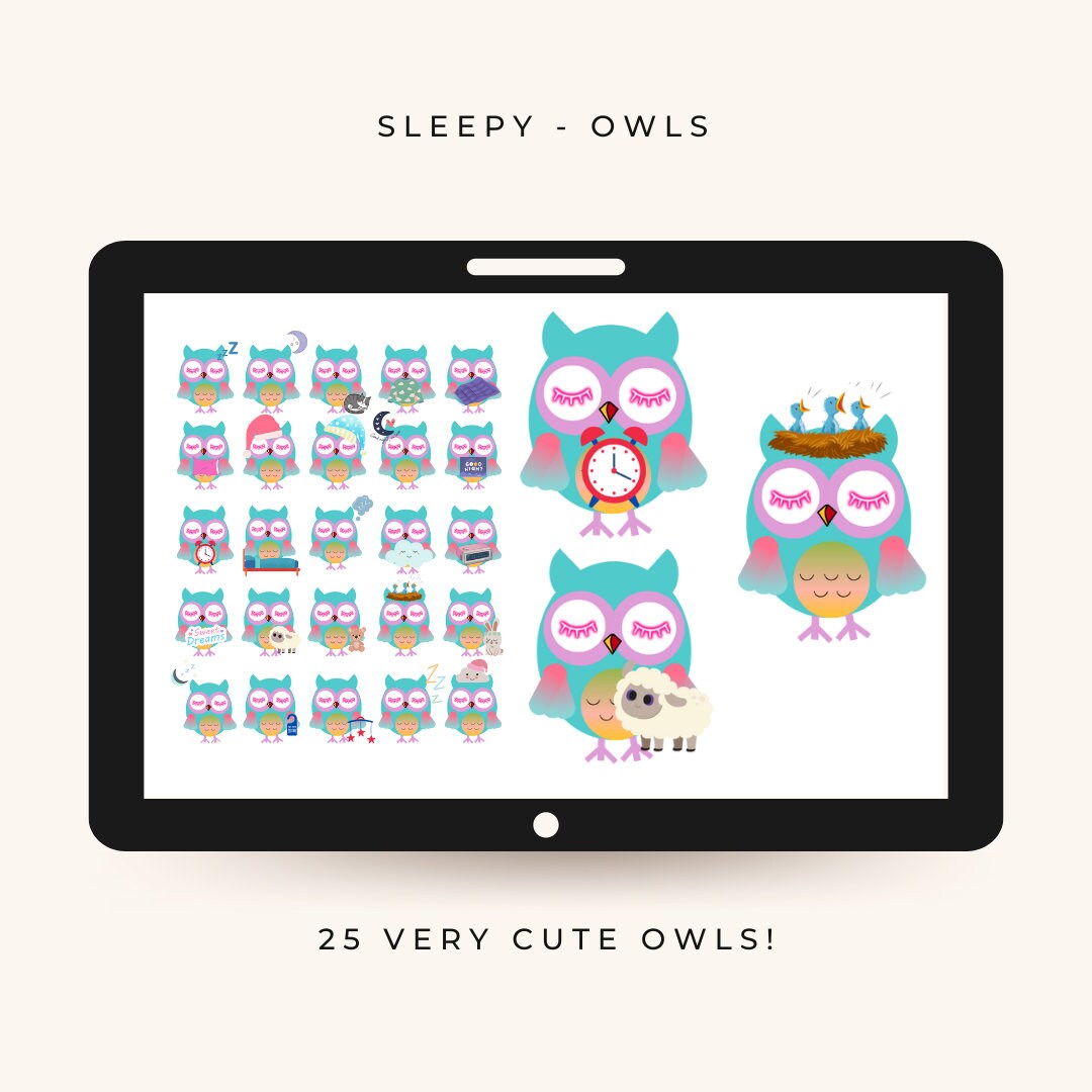 Owl Digital Sticker Pack Clip Art Set of Owls Cute Owl Clipart Owl Clip ...