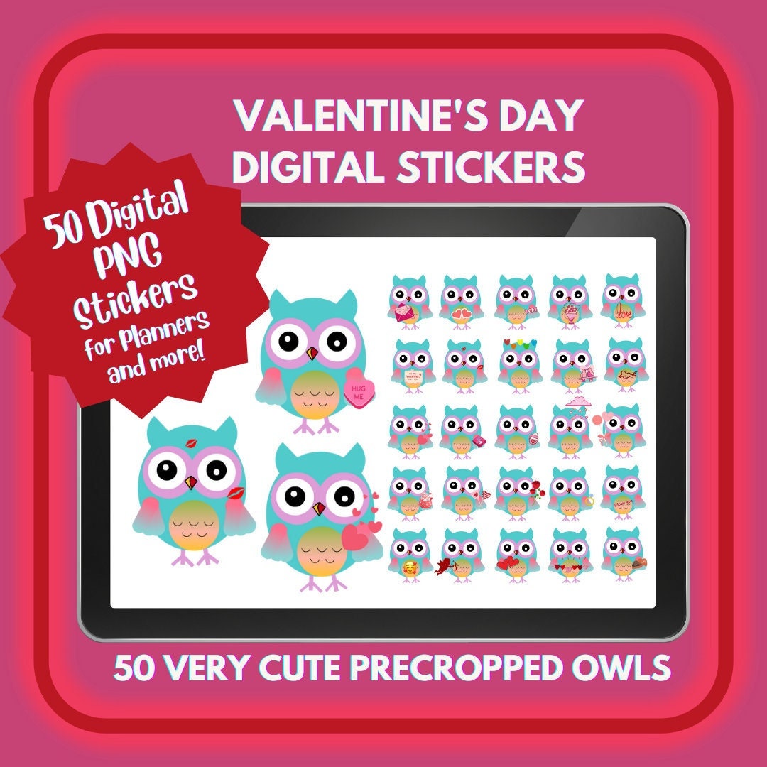 50 Valentine's Day Digital Stickers for Digital Planners Owl Digital ...