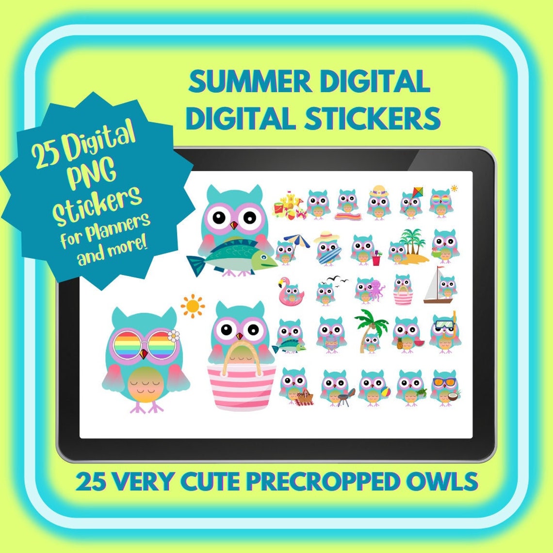 Summer Digital Stickers Summer Stickers Beach Stickers - Etsy