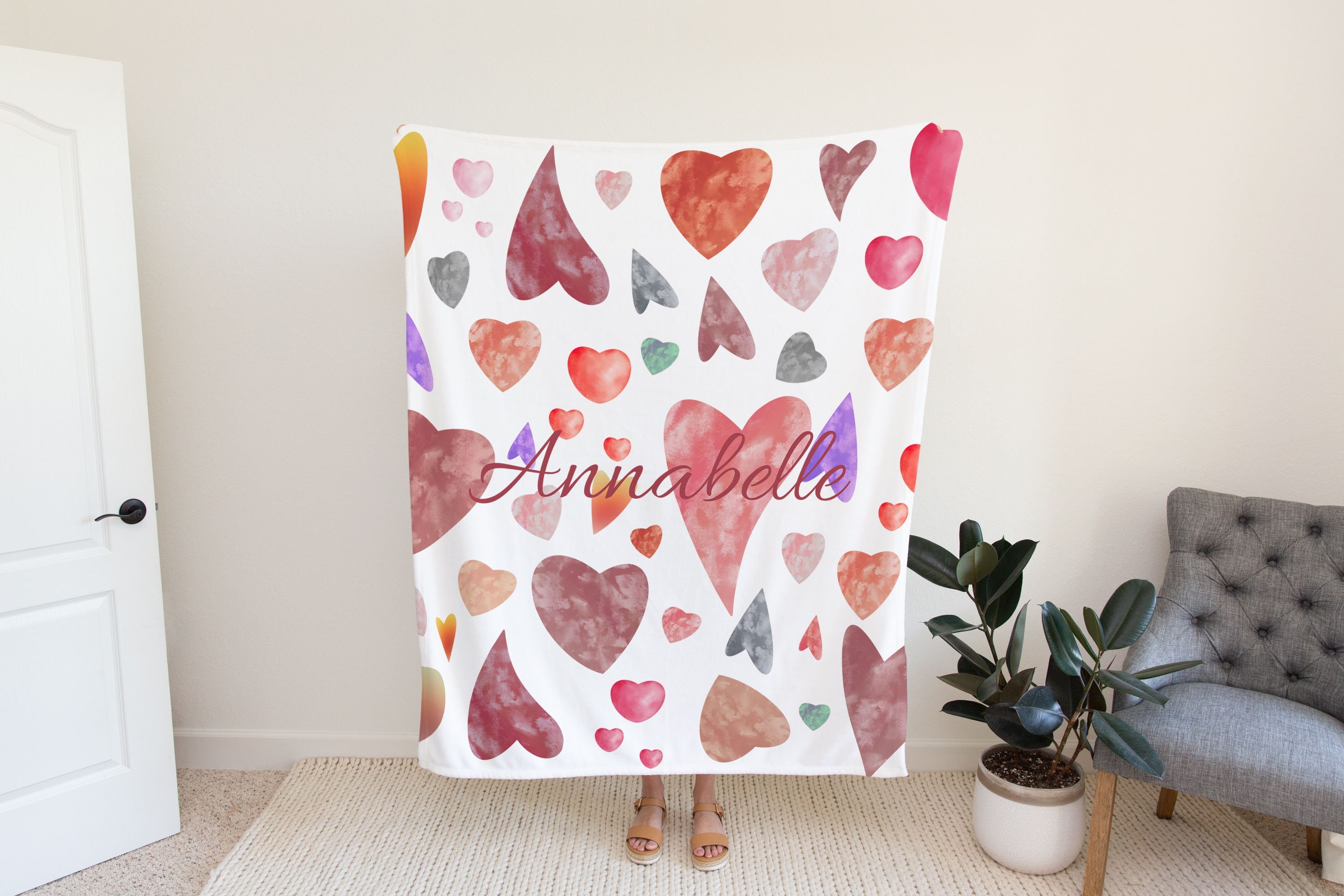 Personalized Name Heart Blanket Valentines Day Plush Cozy Heart Blanket ...
