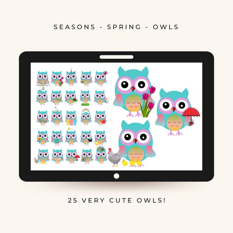 25 Spring Digital Stickers for Digital Planners | Digital Owl Stickers ...