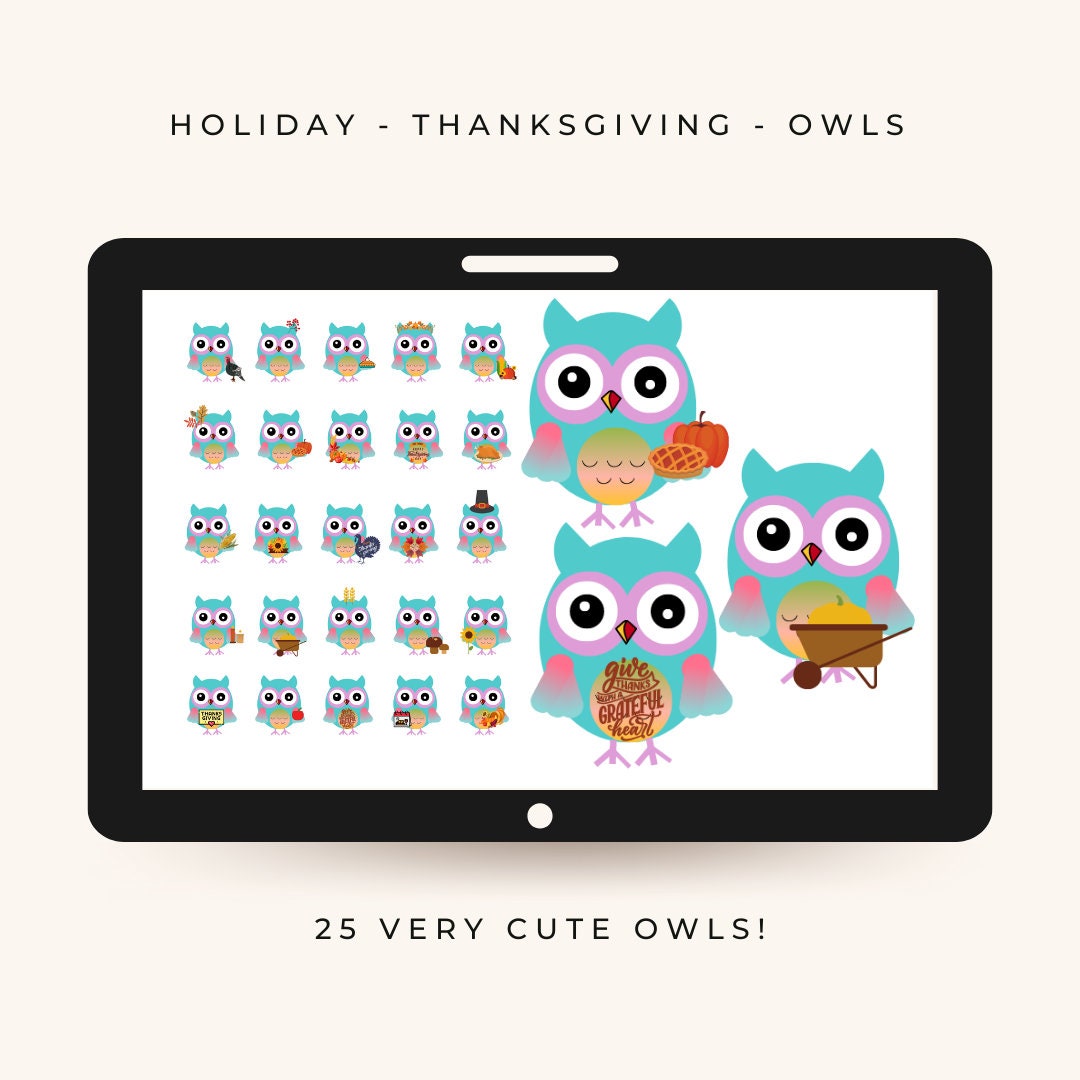 Thanksgiving Digital Owl Stickers | Digital Owl Stickers | Thanksgiving ...