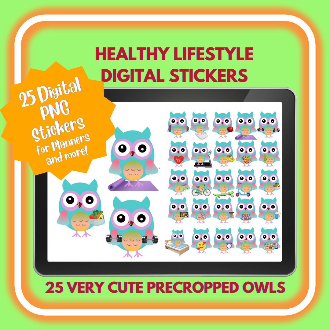 25 Healthy Lifestyle Digital Stickers for Digital Planners | Digital ...