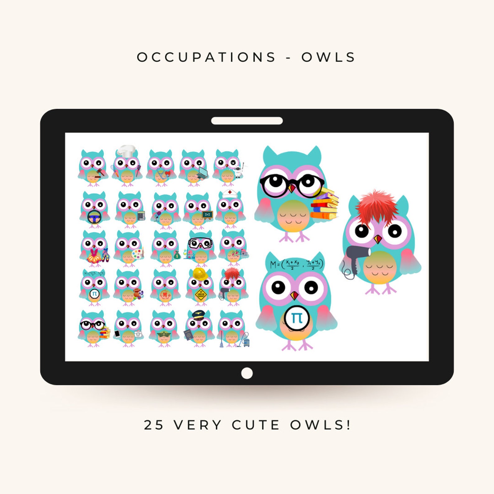 25 Occupations Digital Stickers Digital Planners Digital Owl Stickers ...