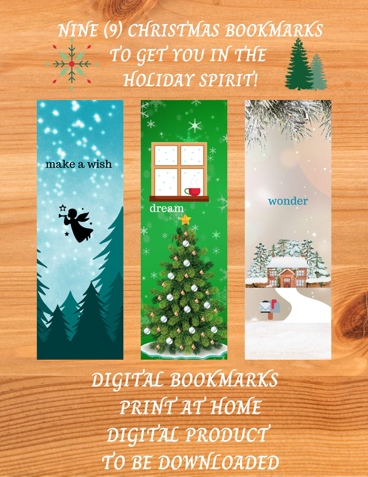 Christmas Bookmarks to Print, Printable Christmas Bookmarks, Digital ...