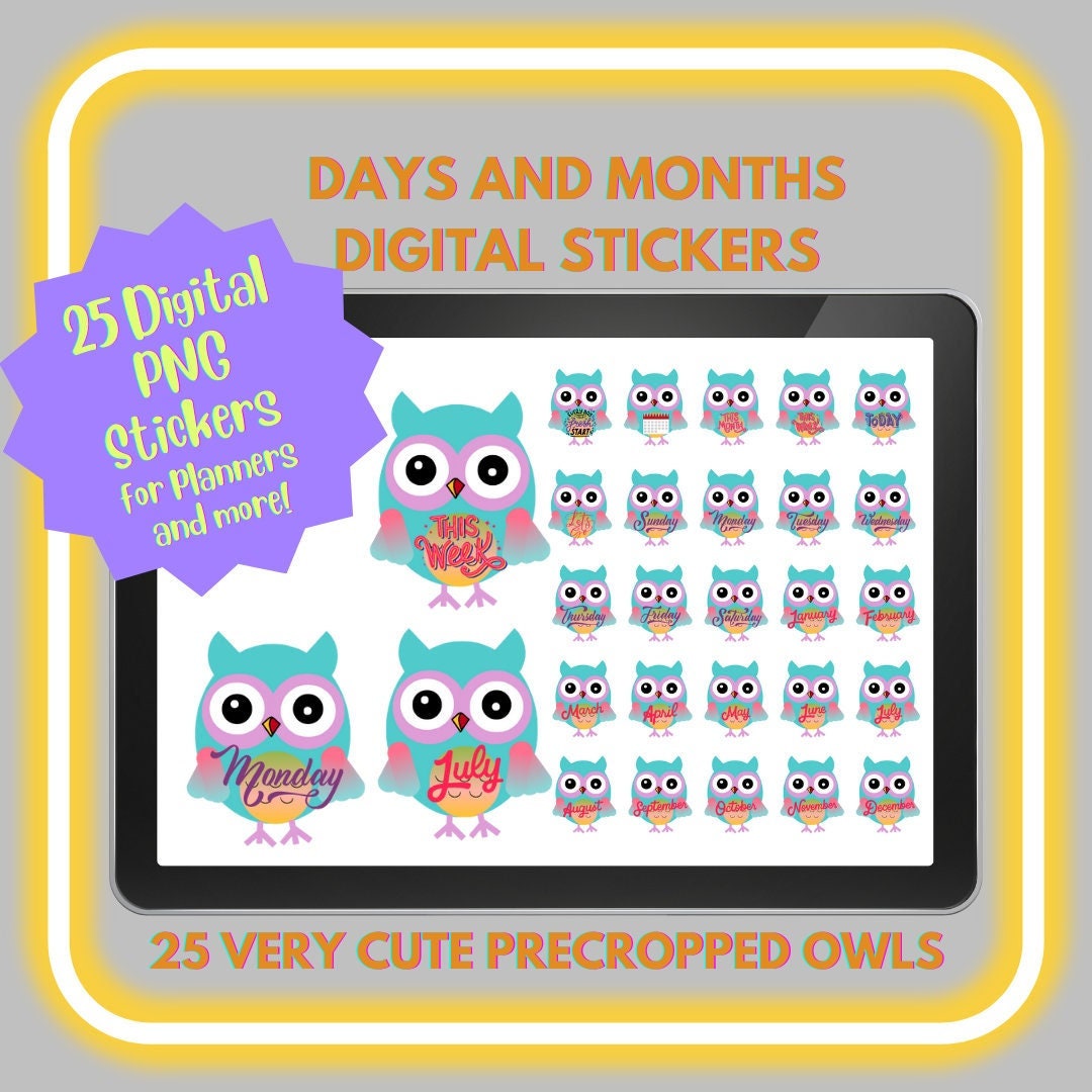 25 Days and Months Digital Stickers for Digital Planners | Digital Owl ...