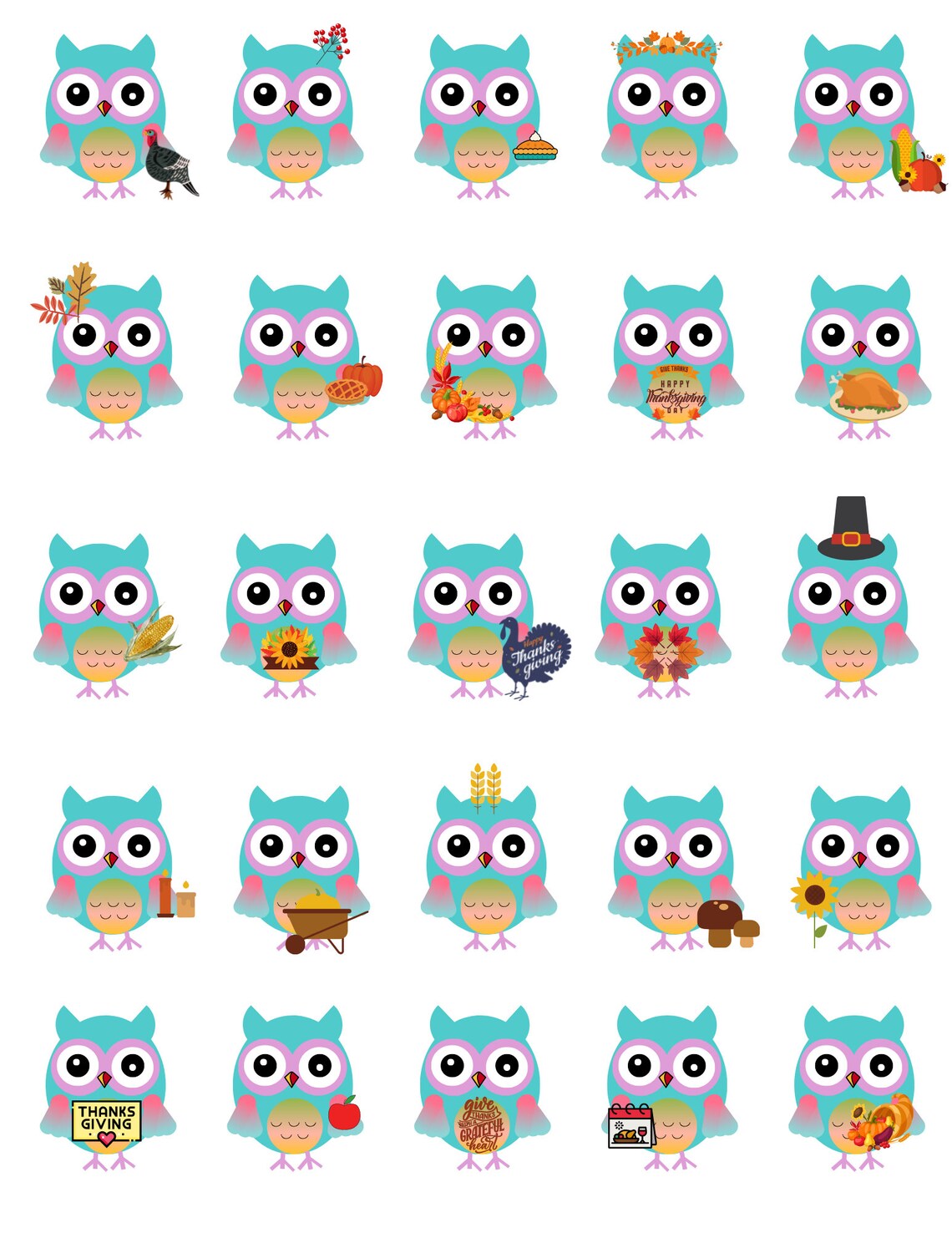 Thanksgiving Digital Owl Stickers | Digital Owl Stickers | Thanksgiving ...