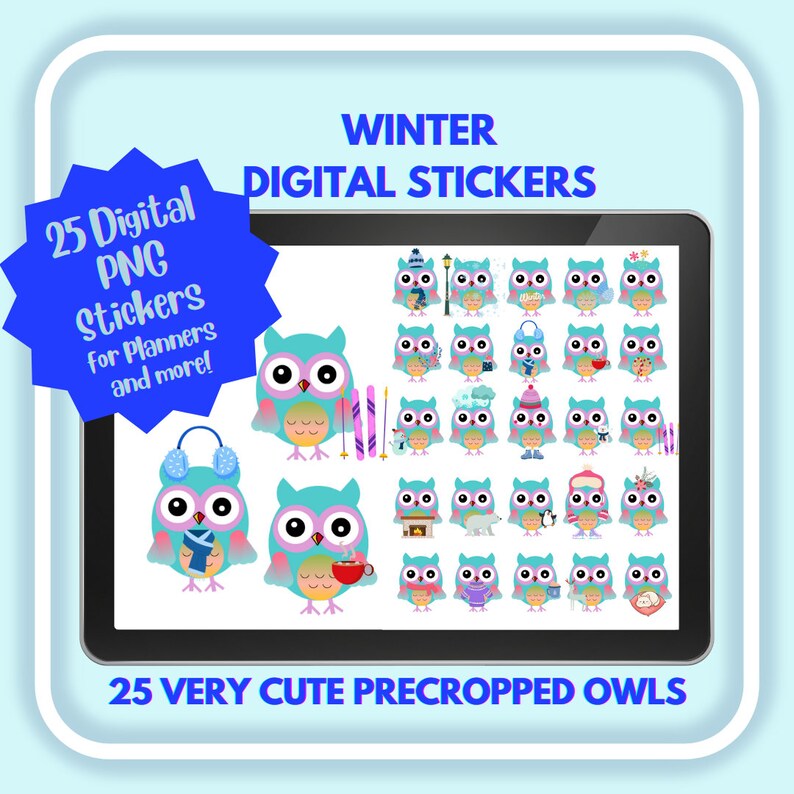 25 Winter Digital Stickers for Digital Planners Digital Owl - Etsy