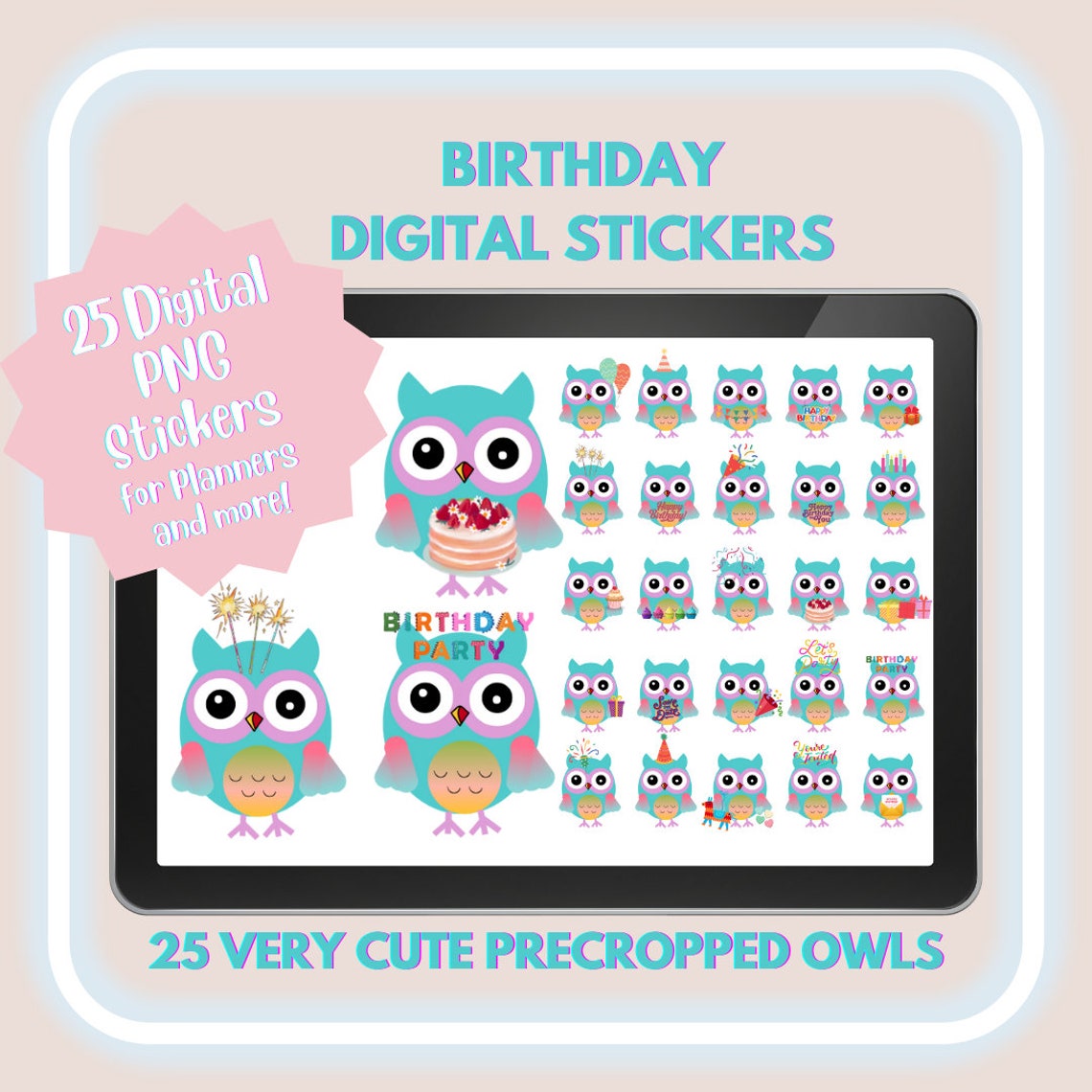 25 Birthday Digital Stickers for Digital Planners Digital - Etsy