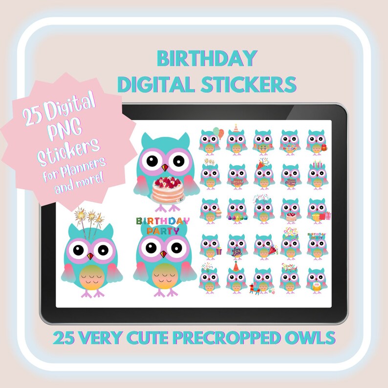25 Birthday Digital Stickers for Digital Planners Digital - Etsy