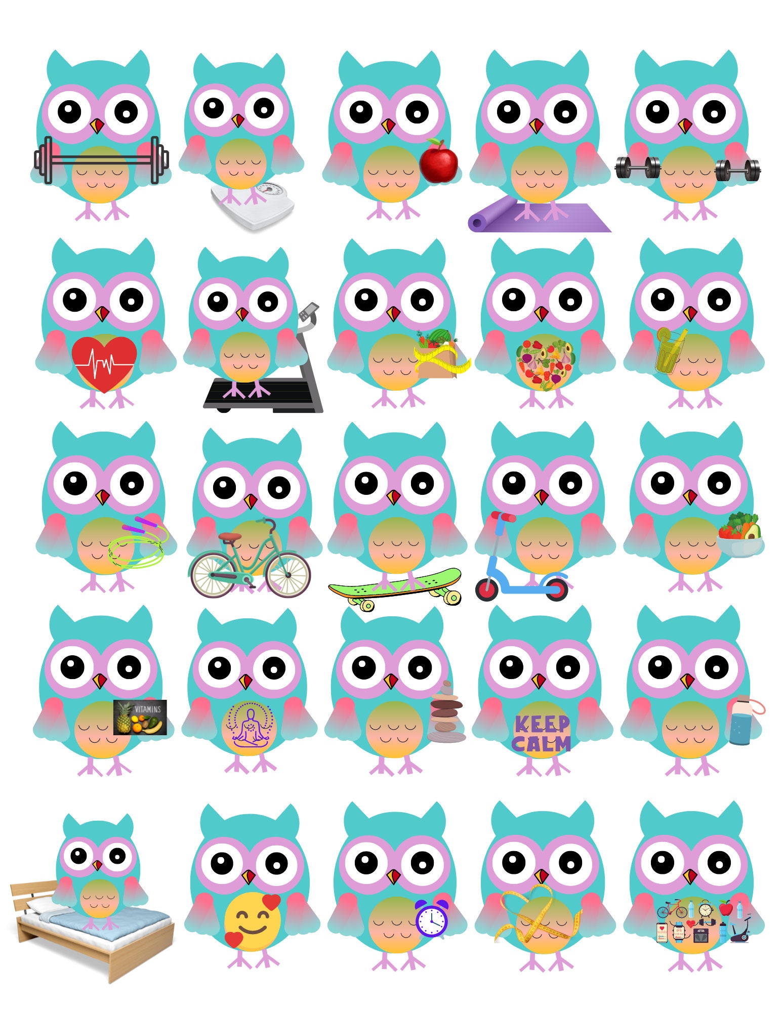 25 Healthy Lifestyle Digital Stickers for Digital Planners Digital Owl ...